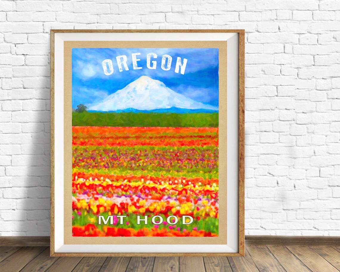 Oregon Poster Mt Hood Print Tulips Print Portland Poster - Etsy