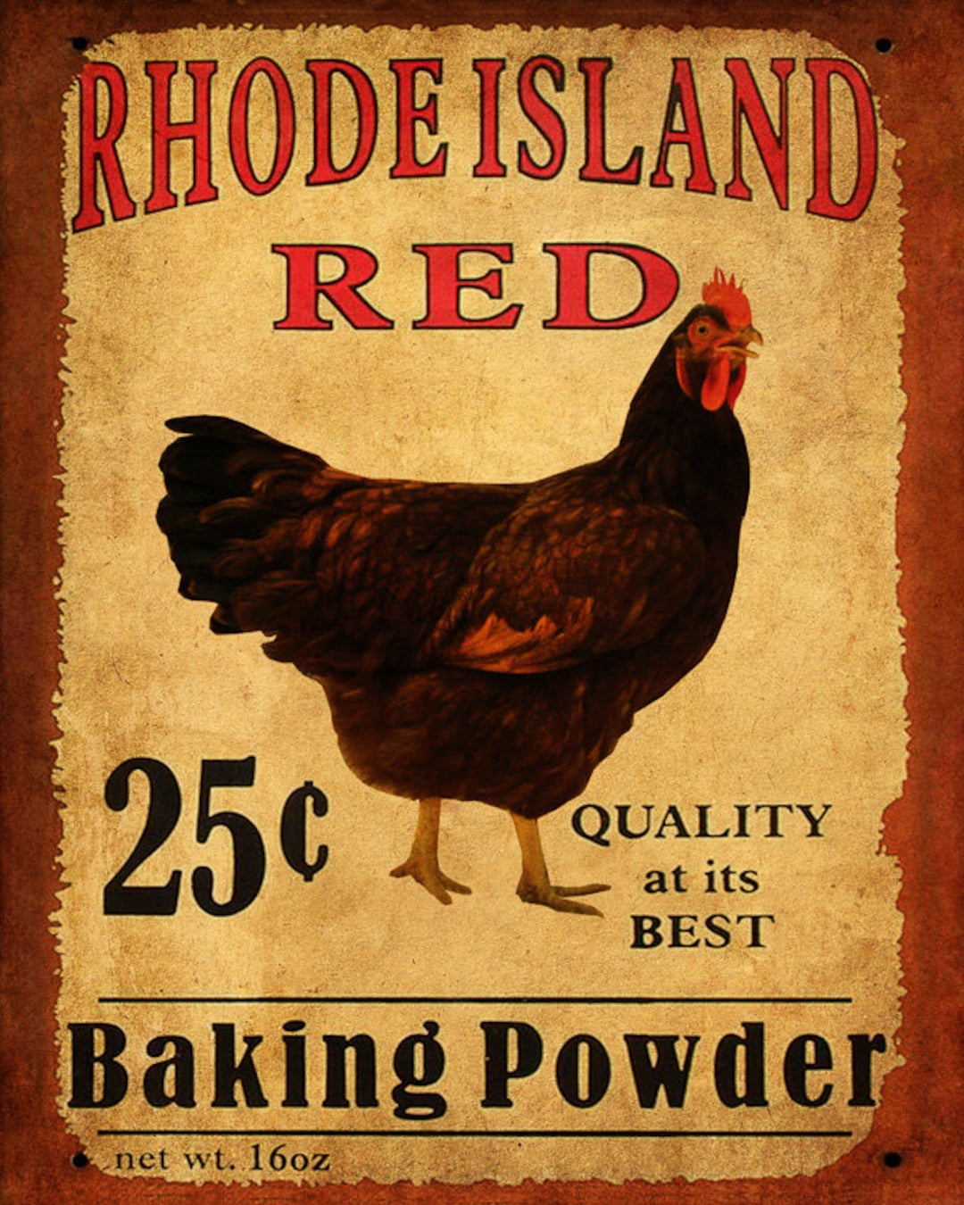 Vintage Chicken Poster - Rhode Island Red Print - Baking Powder Sign ...