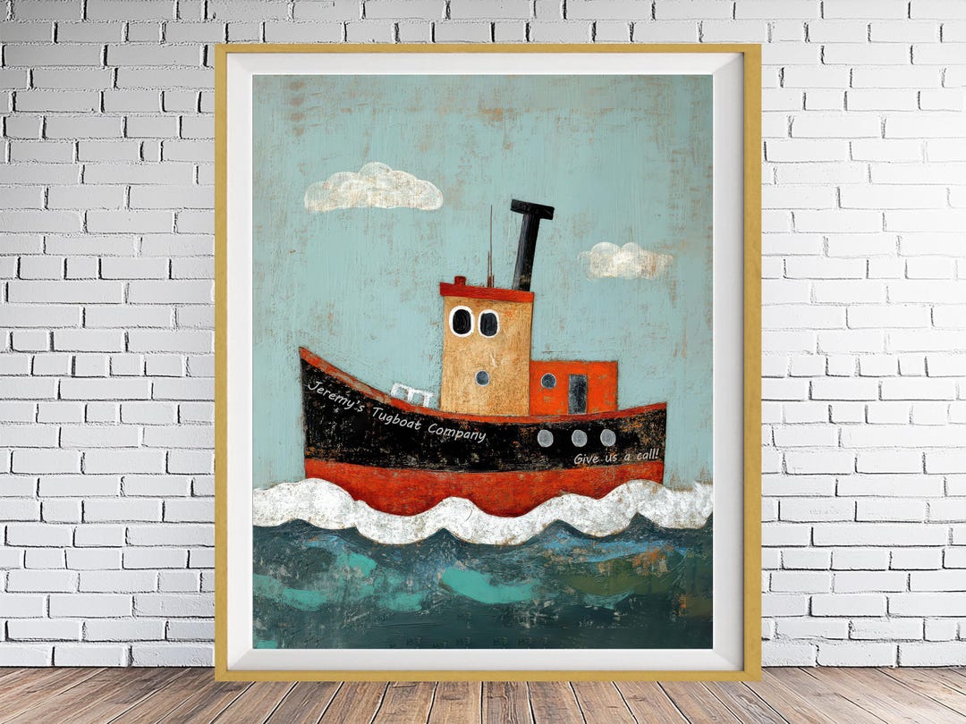 Personalized Nursery Art, Tugboat Print, Children's Art, Kids Room ...