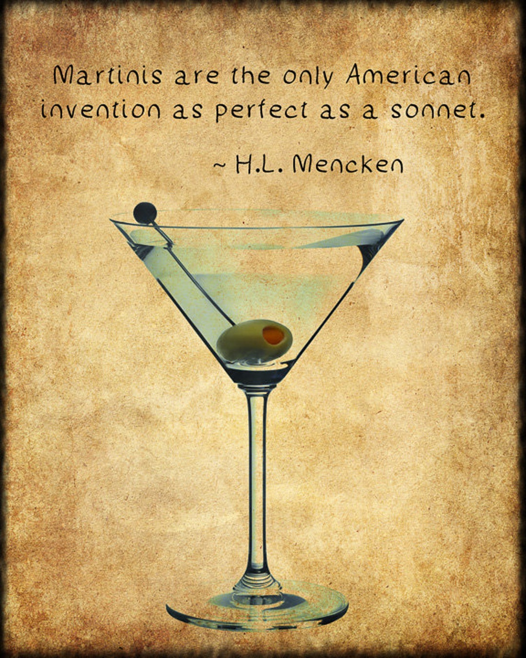 Martini Poster - Bar Art, Martini Print Mencken Quote Cocktail Art Wall ...