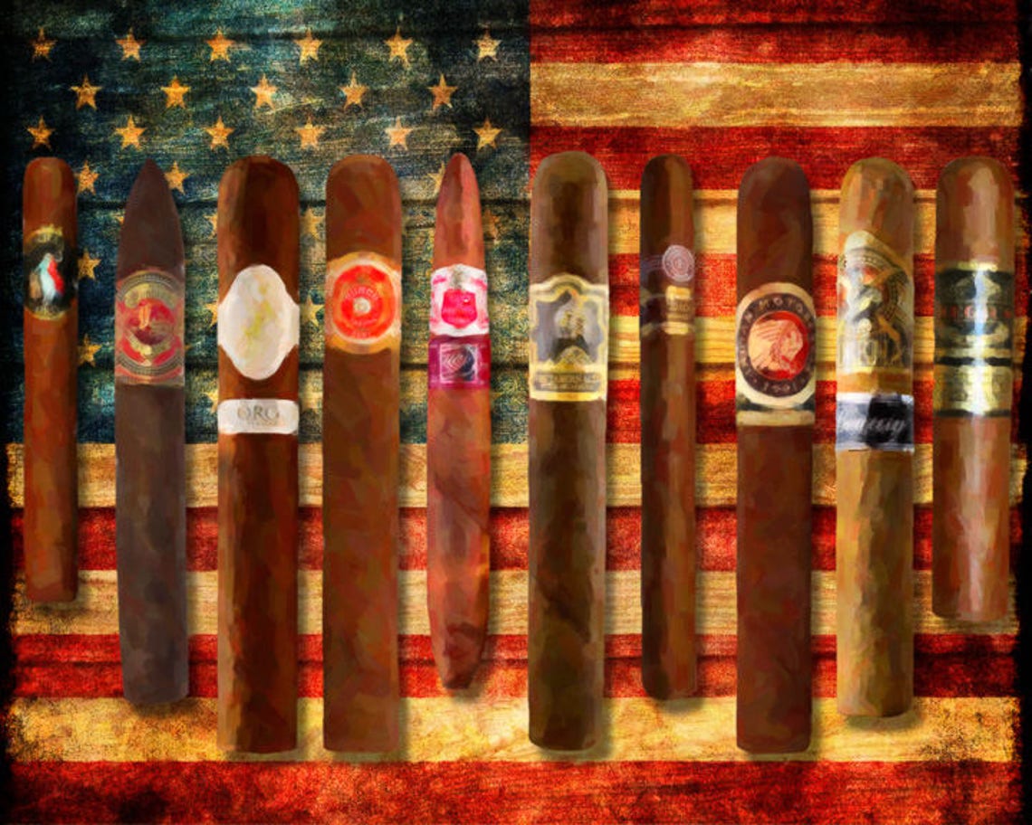 Cigar Art Cigar Poster Vintage US Flag Print Bar Art Man | Etsy