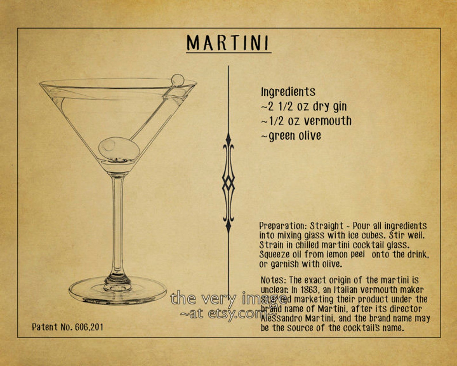 Martini Poster Cocktail Recipe Print Bar Art Martini - Etsy