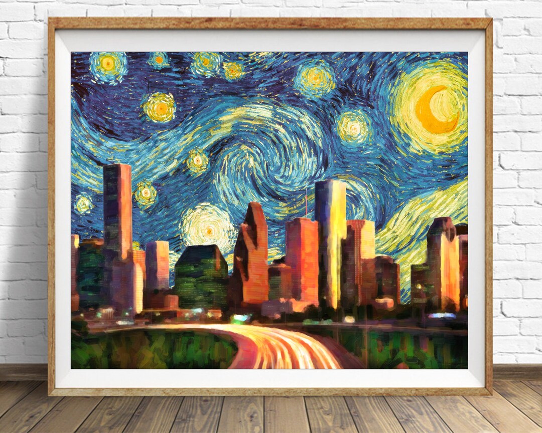 Houston Skyline Print Van Gogh Starry Night Poster Texas Decor Van Gogh ...