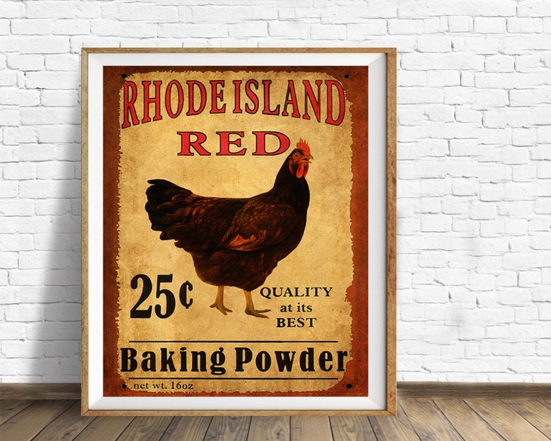 Vintage Chicken Poster - Rhode Island Red Print - Baking Powder Sign ...