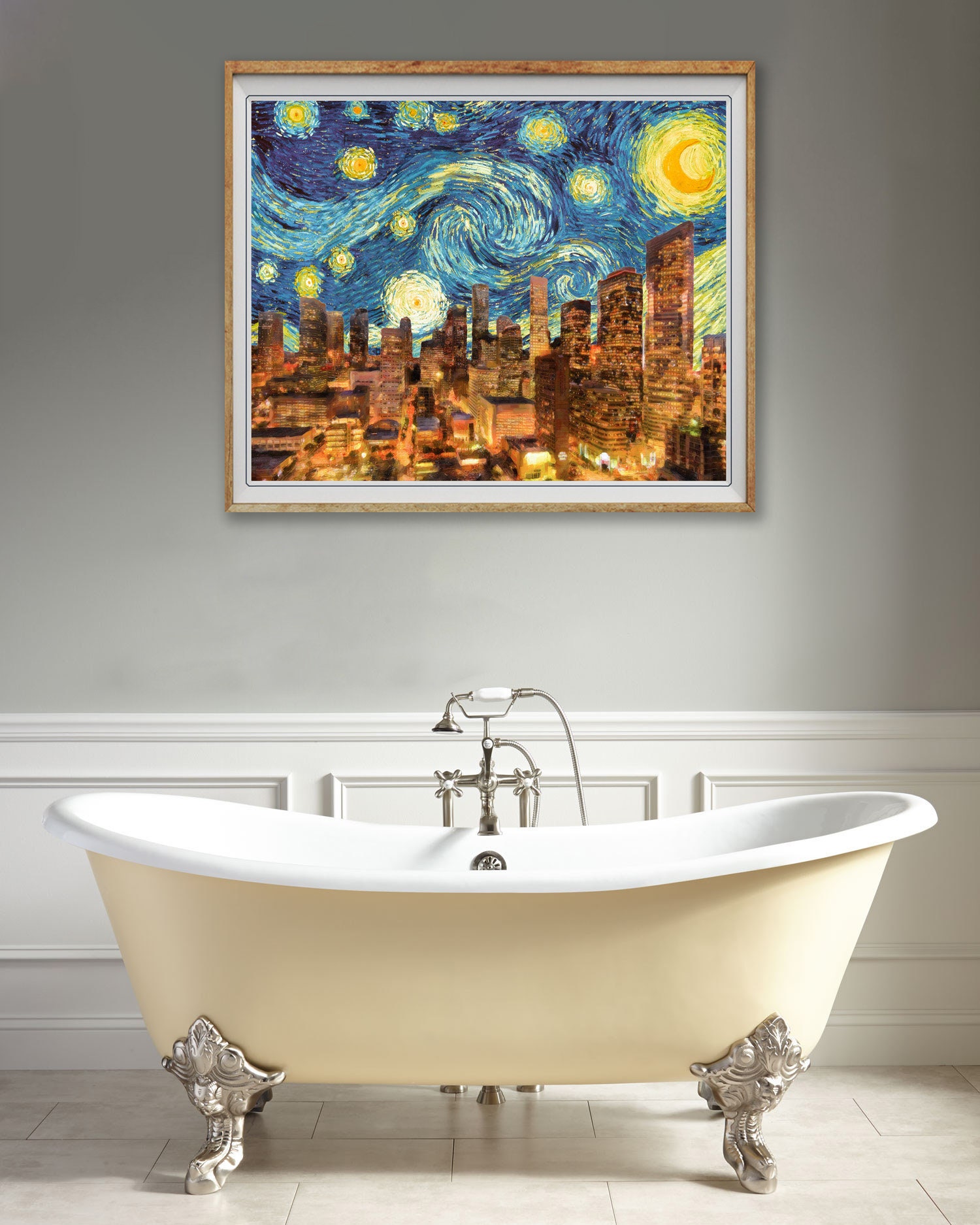 Houston Skyline Poster Van Gogh Starry Night Print Van Gogh | Etsy