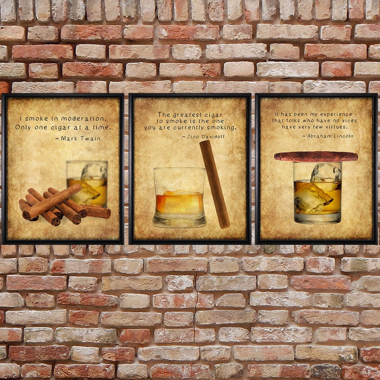 Cigar Art Cigar Prints Discounted Set of 3 Bar Art | Etsy