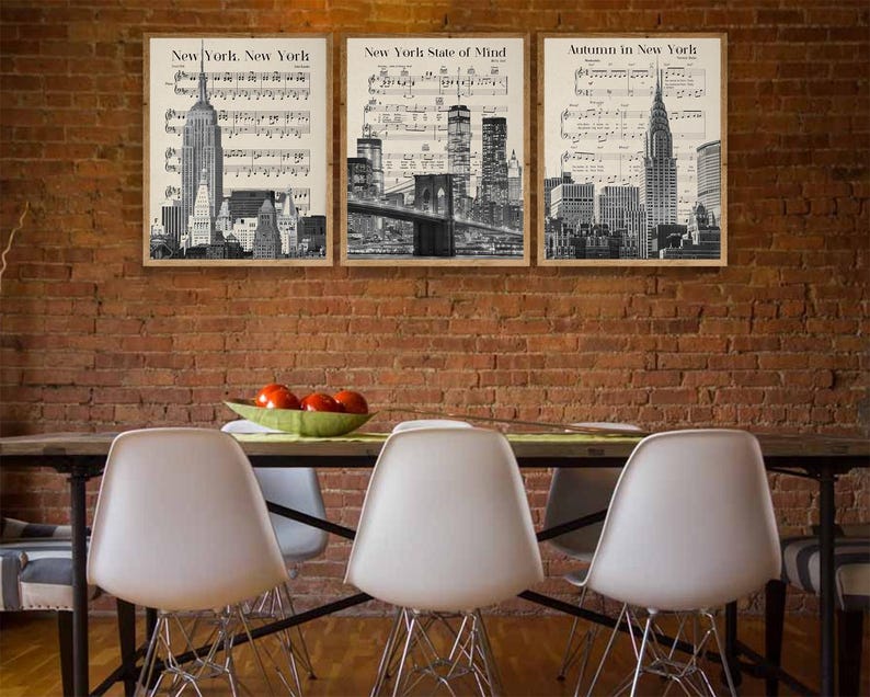New York City Skyline, Sheet Music Print, Discounted Set of 3 Prints ...