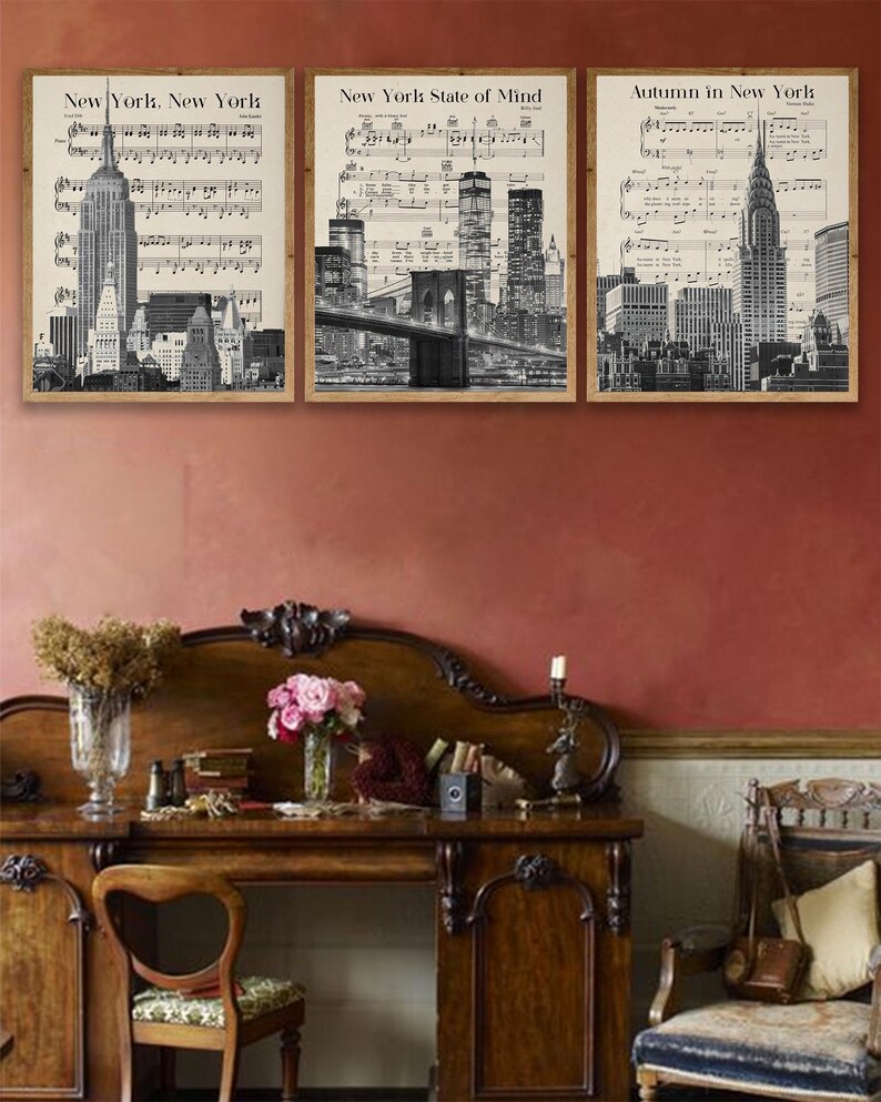 New York City Skyline, Sheet Music Print, Discounted Set of 3 Prints ...