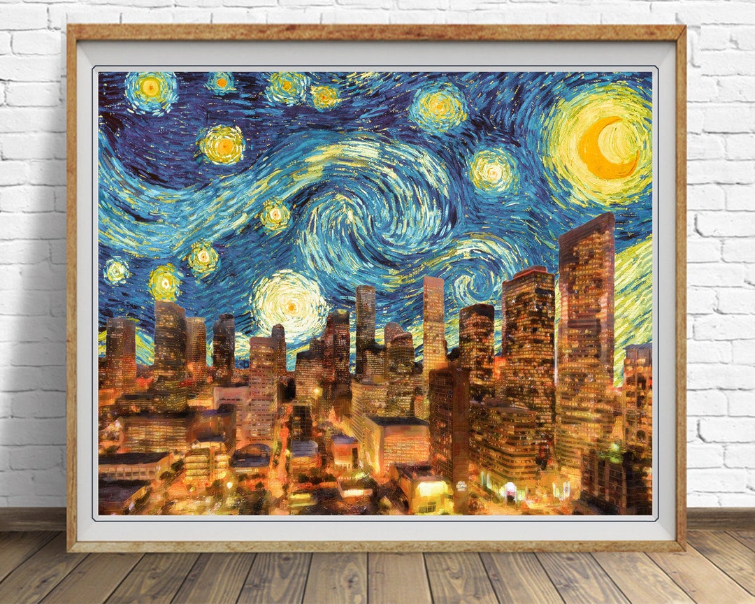 Houston Skyline Poster Van Gogh Starry Night Print Van Gogh Print Texas ...