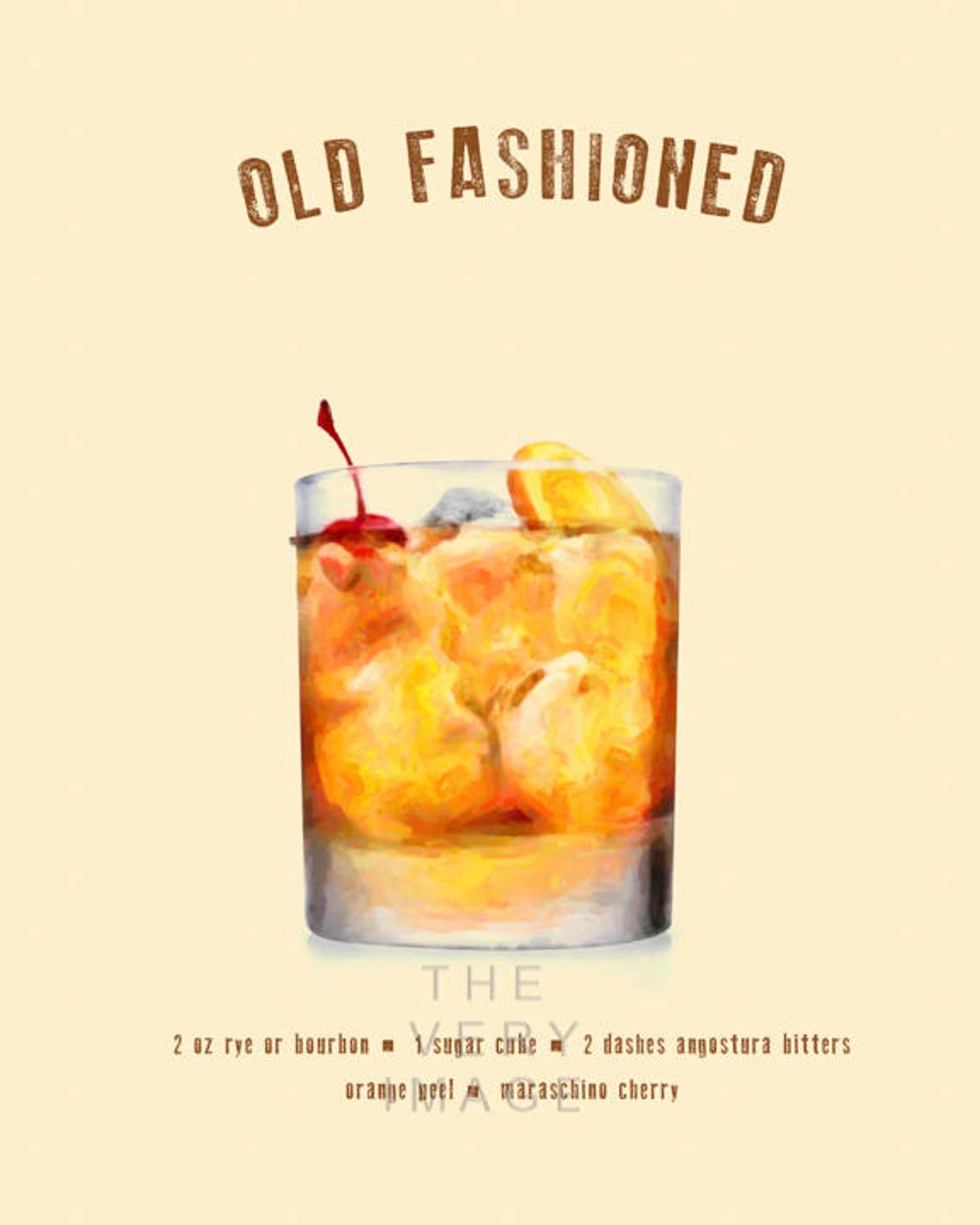 Old Fashioned Print - Bar Art - Cocktail Poster - Bar Decor - Recipe ...