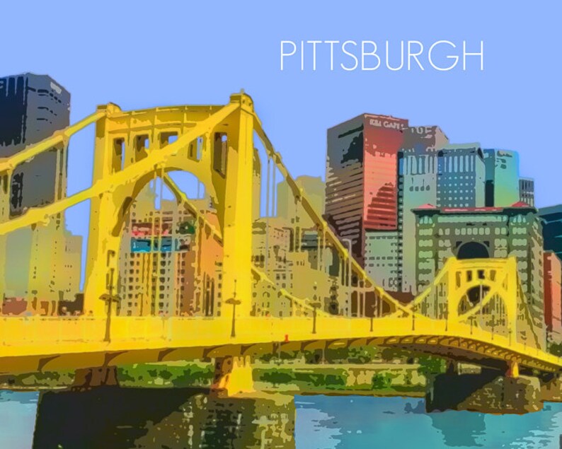 Pittsburgh Poster - Skyline Bridge Cityscape Decor - Pittsburgh Art ...