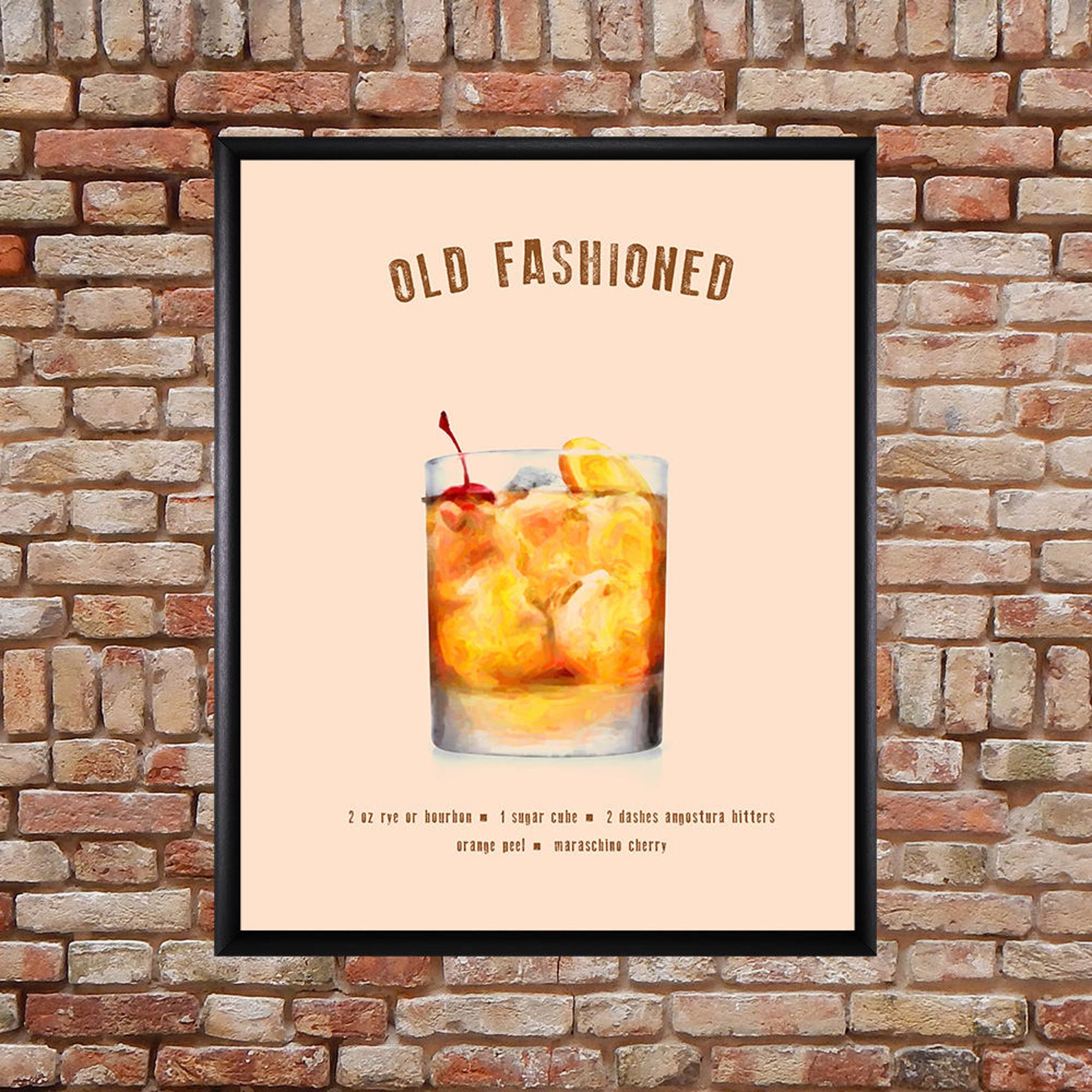 Old Fashioned Print - Bar Art - Cocktail Poster - Bar Decor - Recipe ...