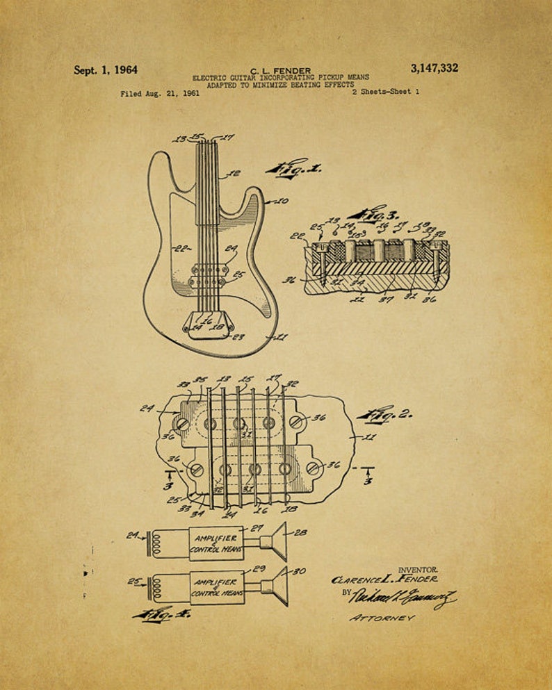 Fender Guitar Patent Electric Guitar Patent Prints Whammy Bar - Etsy