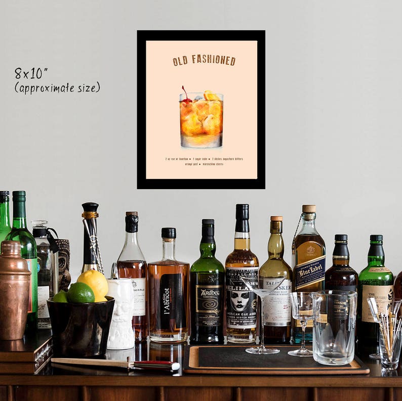 Old Fashioned Print - Bar Art - Cocktail Poster - Bar Decor - Recipe ...