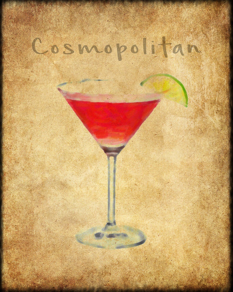 Cosmopolitan Cocktail Recipe Bar Art Rum Decor Cocktail - Etsy