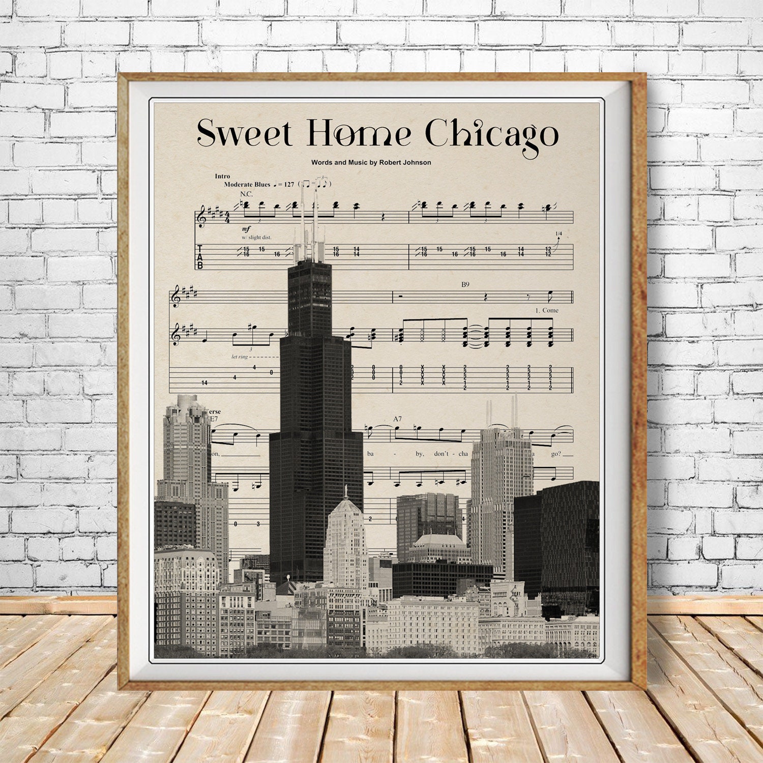 Chicago Skyline Poster Chicago Print Sheet Music Illinois - Etsy