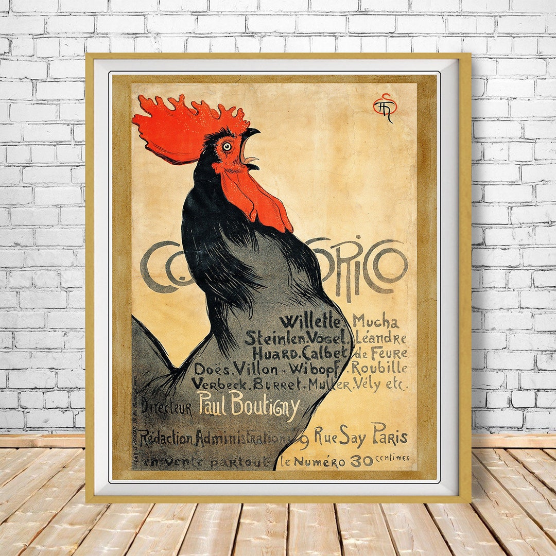 Vintage French Chicken Poster, Vintage Rooster Print, Colorful Rooster ...