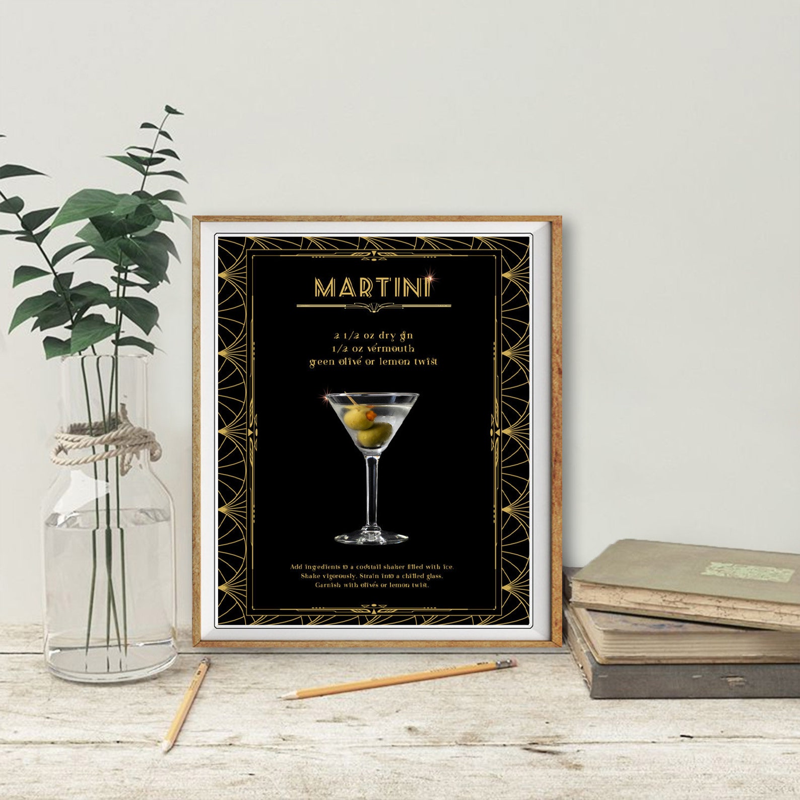 Martini Poster Art Deco Print Martini Cocktail Recipe Print - Etsy