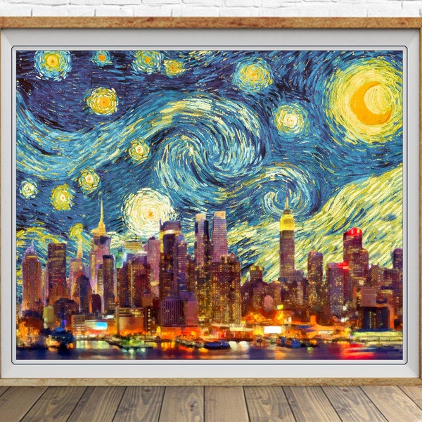 New York Skyline Night Print - Etsy