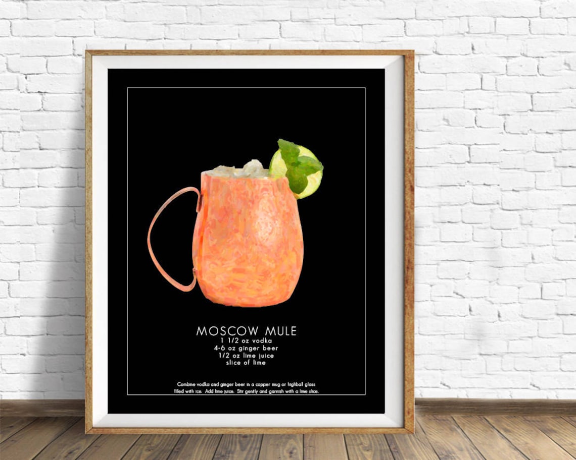 Moscow Mule Poster, Bar Art, Cocktail Art Moscow Mule Print Art Wall ...