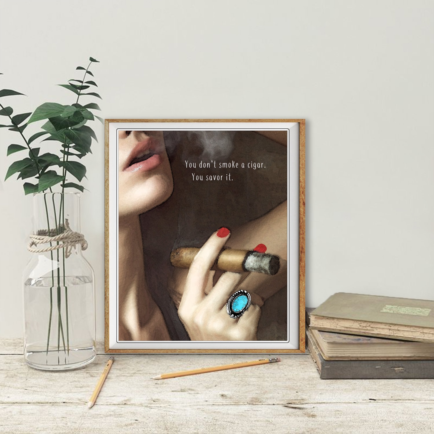 Cigar Poster for Women - Woman Smoking Cigar Print, Bar Art, Woman ...