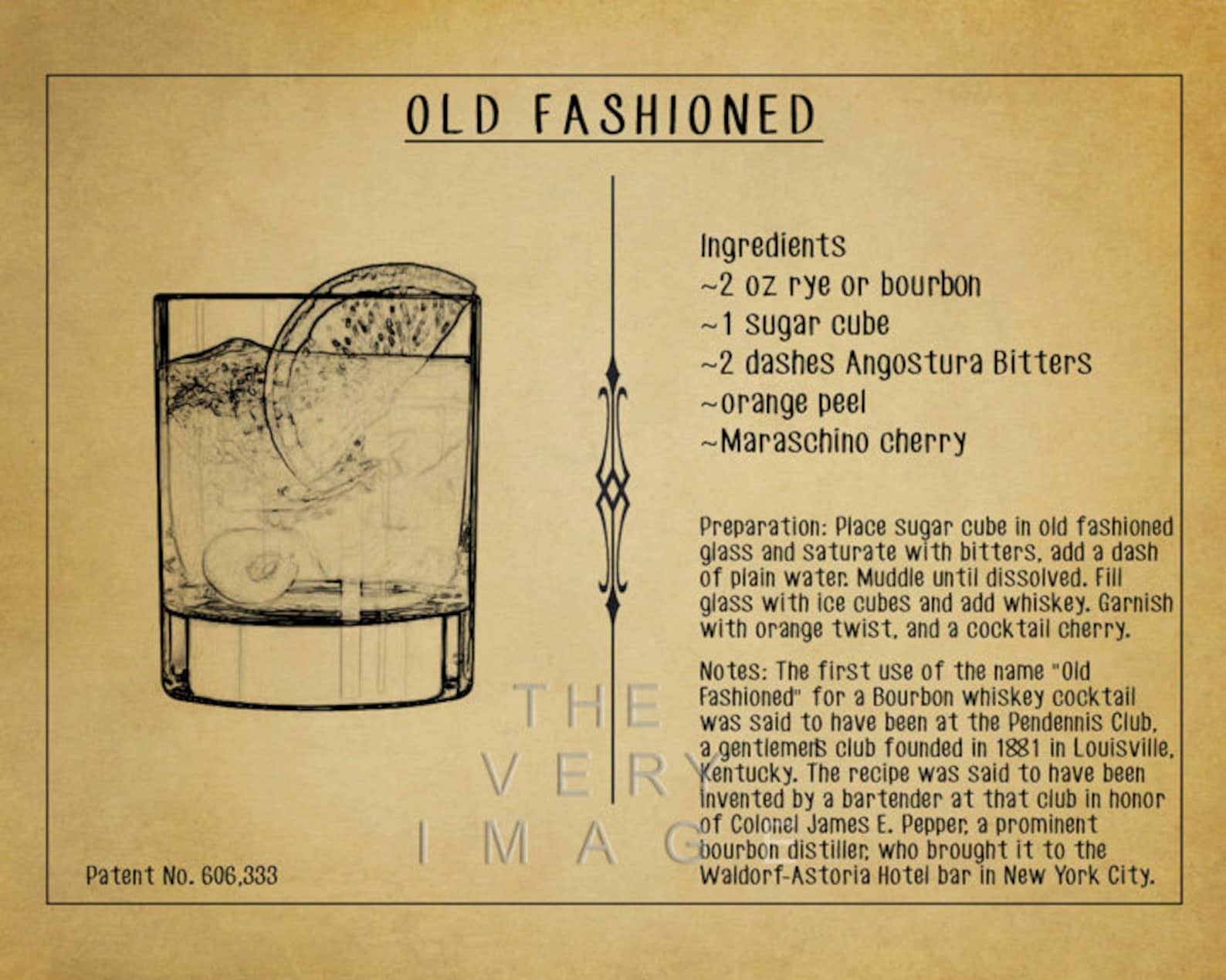 Old Fashioned Cocktail Poster Cocktail Recipe Print Bar Art | Etsy