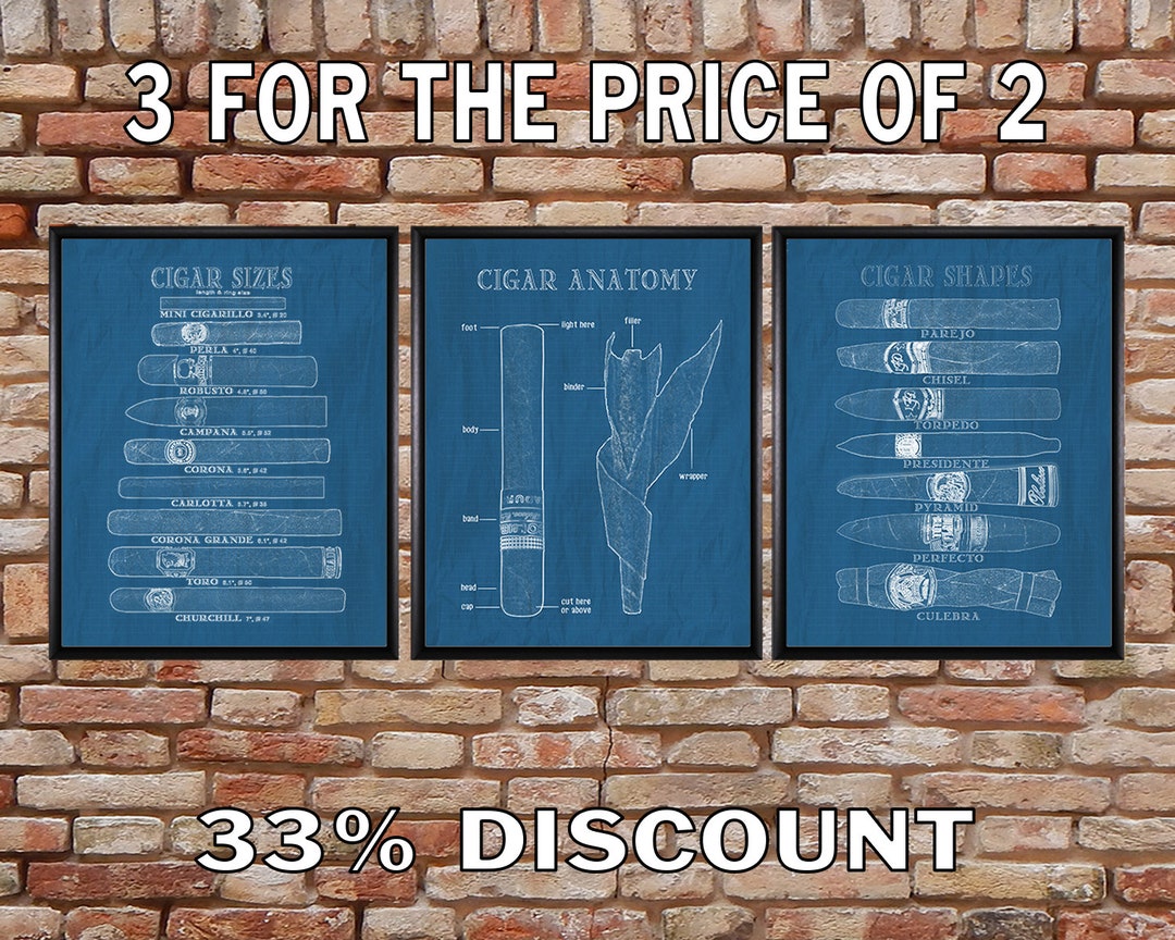 Cigar Art, Set of Three Discounted Cigar Posters - Bar Art - Cigar ...