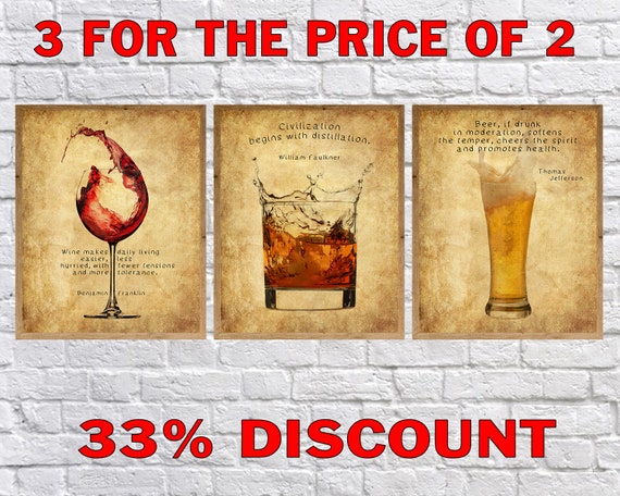 Bar Decor Whiskey Prints Wine Poster Beer Art Print Set - Etsy