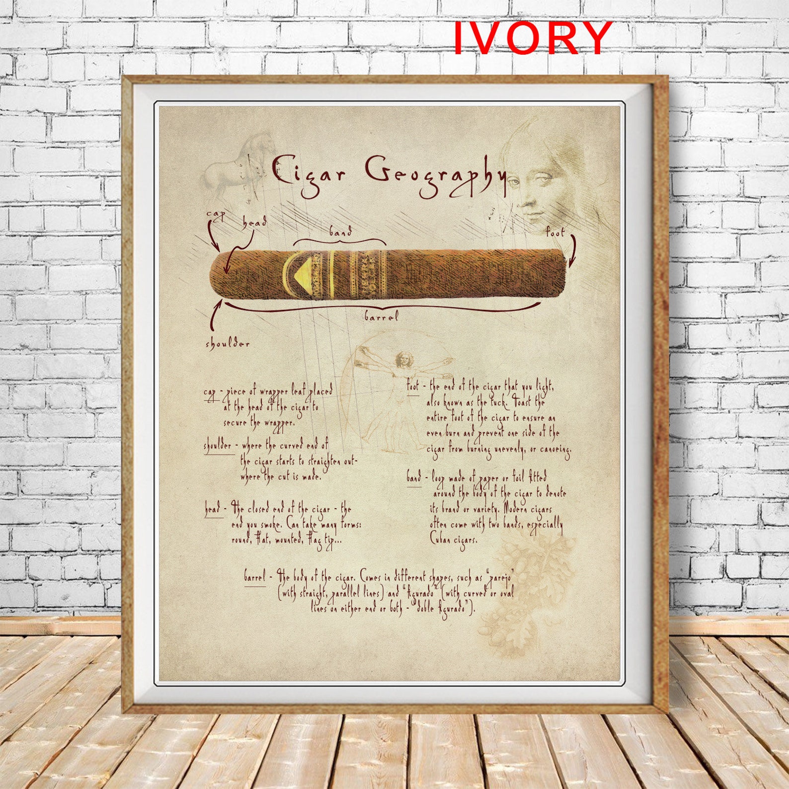 Cigar Art Print Cigar Smoker Gifts Leonardo Da Vinci Cigar Poster Man ...