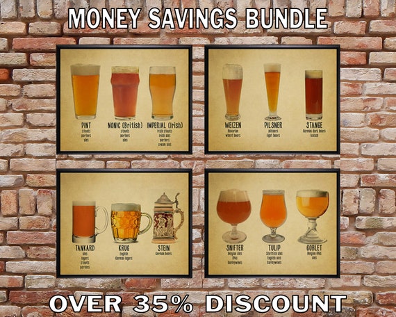 Beer Poster Discounted Set of 4 Bar Art Beer Glass Print - Etsy