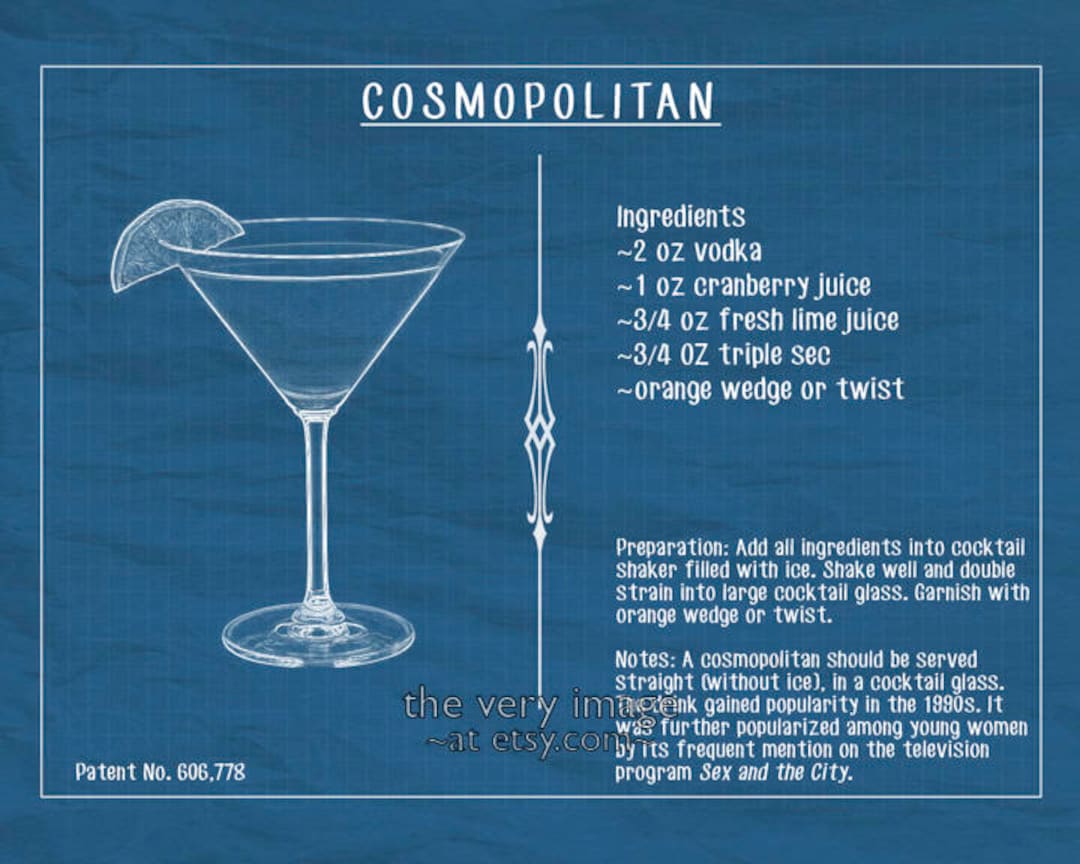 Cosmopolitan Poster - Cocktail Recipe Print - Bar Art -cosmo Cocktail ...
