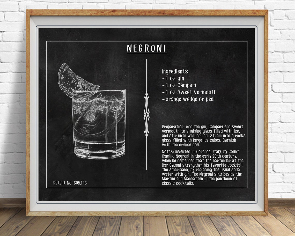 Negroni Cocktail Poster Cocktail Recipe Print Bar Art | Etsy