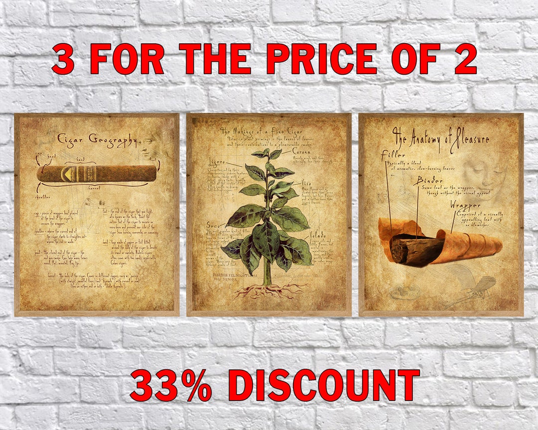 Cigar Art, Cigar Prints - Discounted Set of 3 - Bar Art - Cigar Posters ...