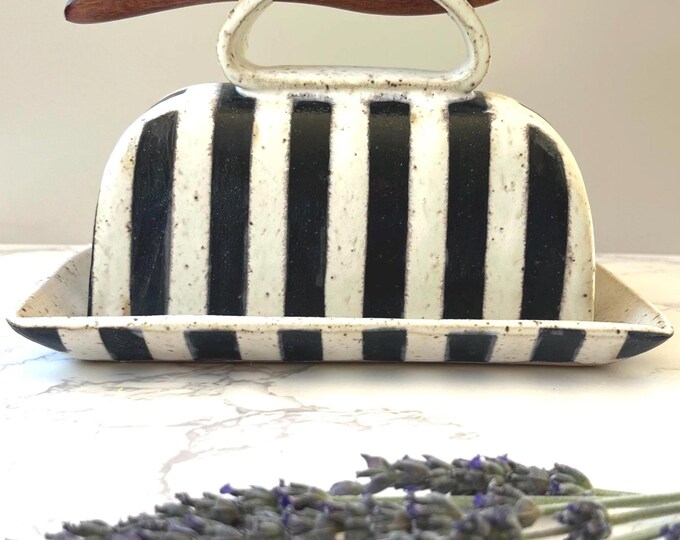 Ceramic Butter Dish – French Country Style – Striped Butter Keeper ...