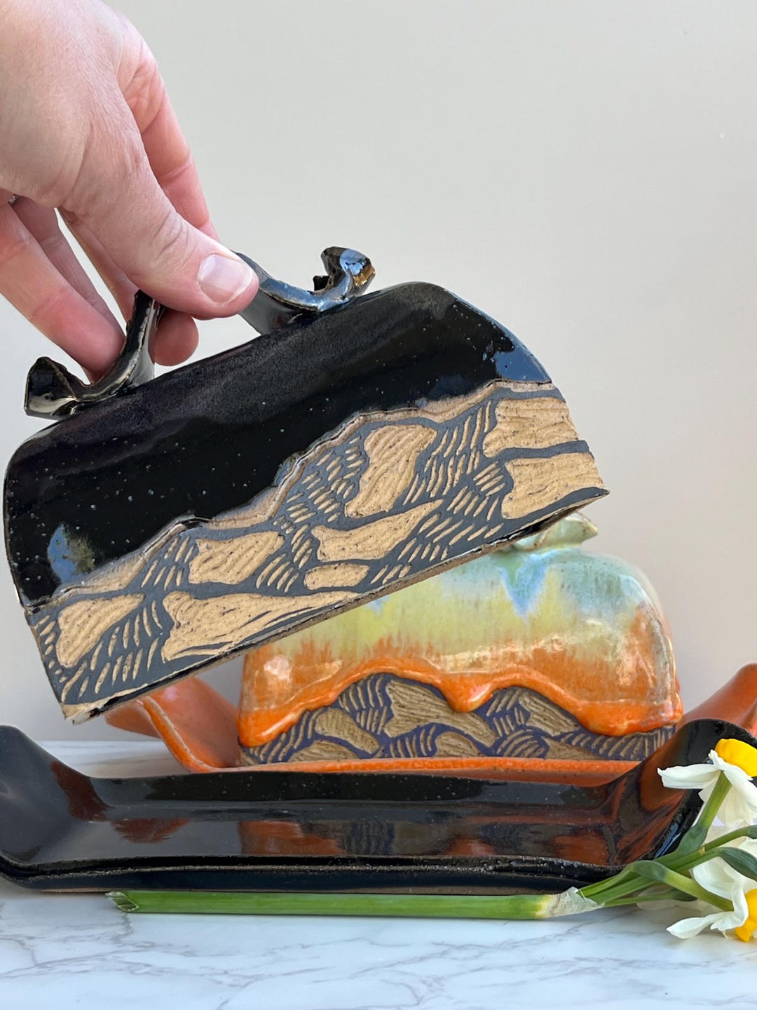 Handmade Mountain Butter Dish – Rustic Ceramic Butter Keeper - Carved ...