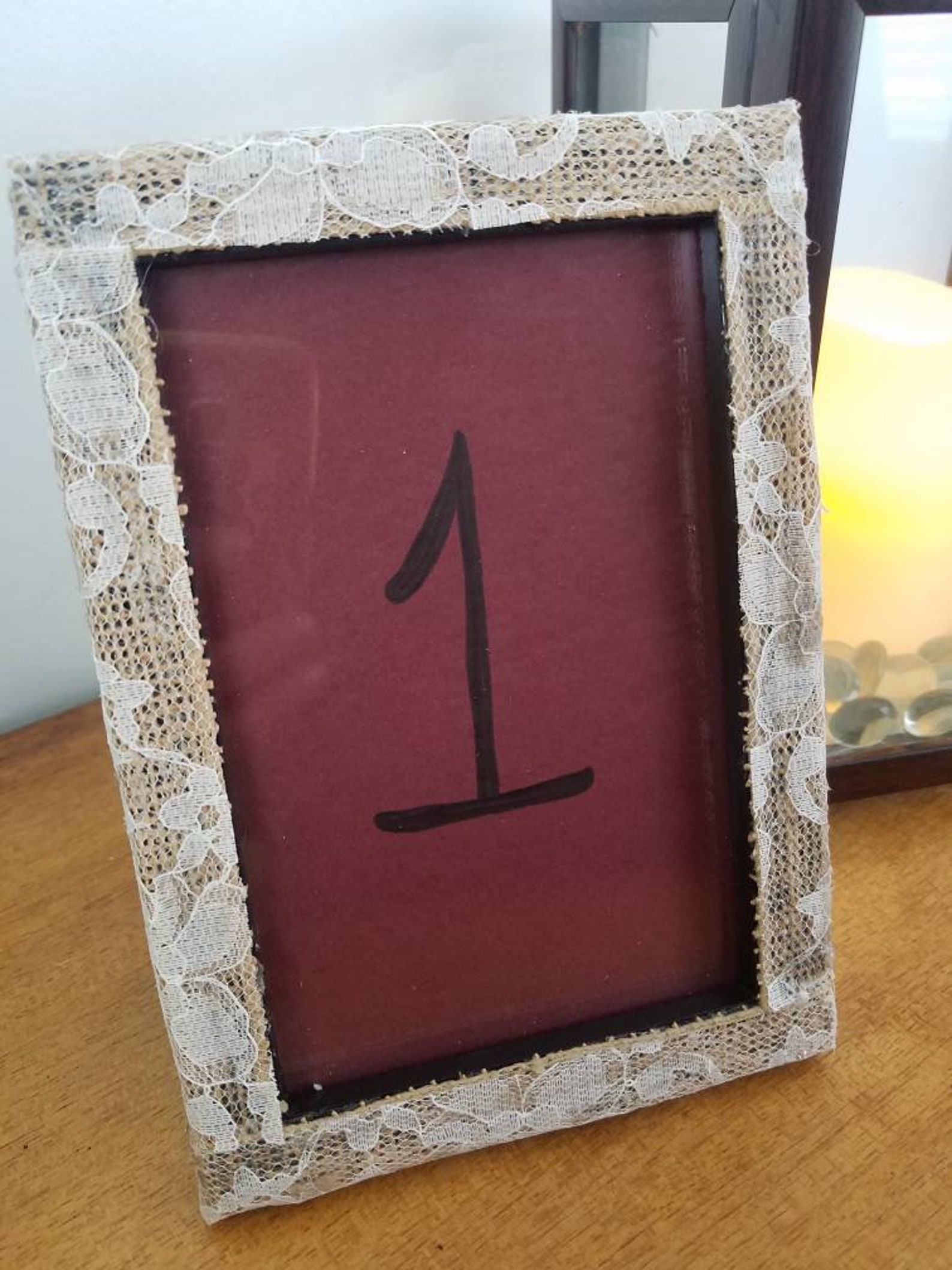 Burlap and Lace Table Number Frames, 4x6, Rustic Weddings, Country ...