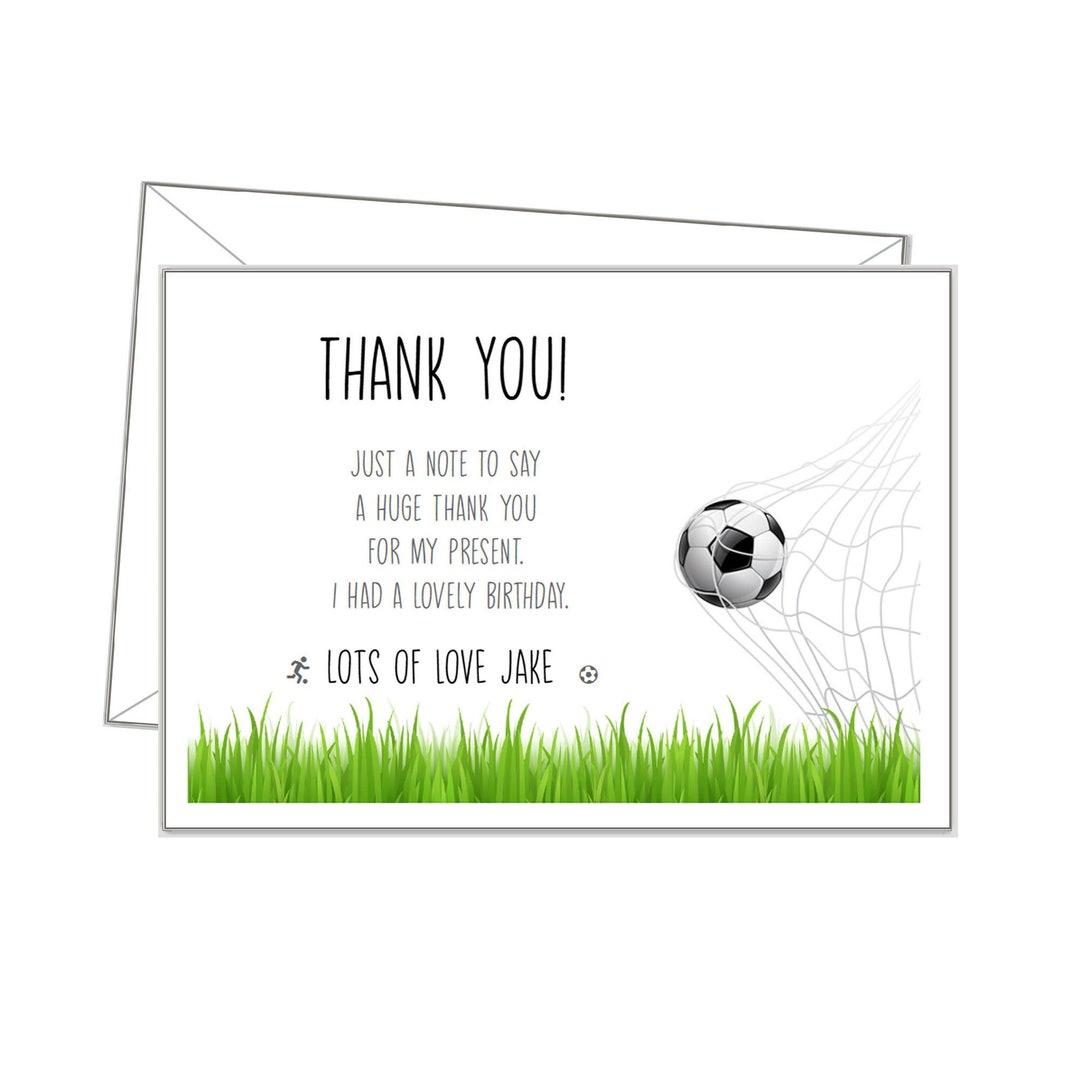FOOTBALL Personalised Thank You Card, 10 + Envelopes, Any Message or ...