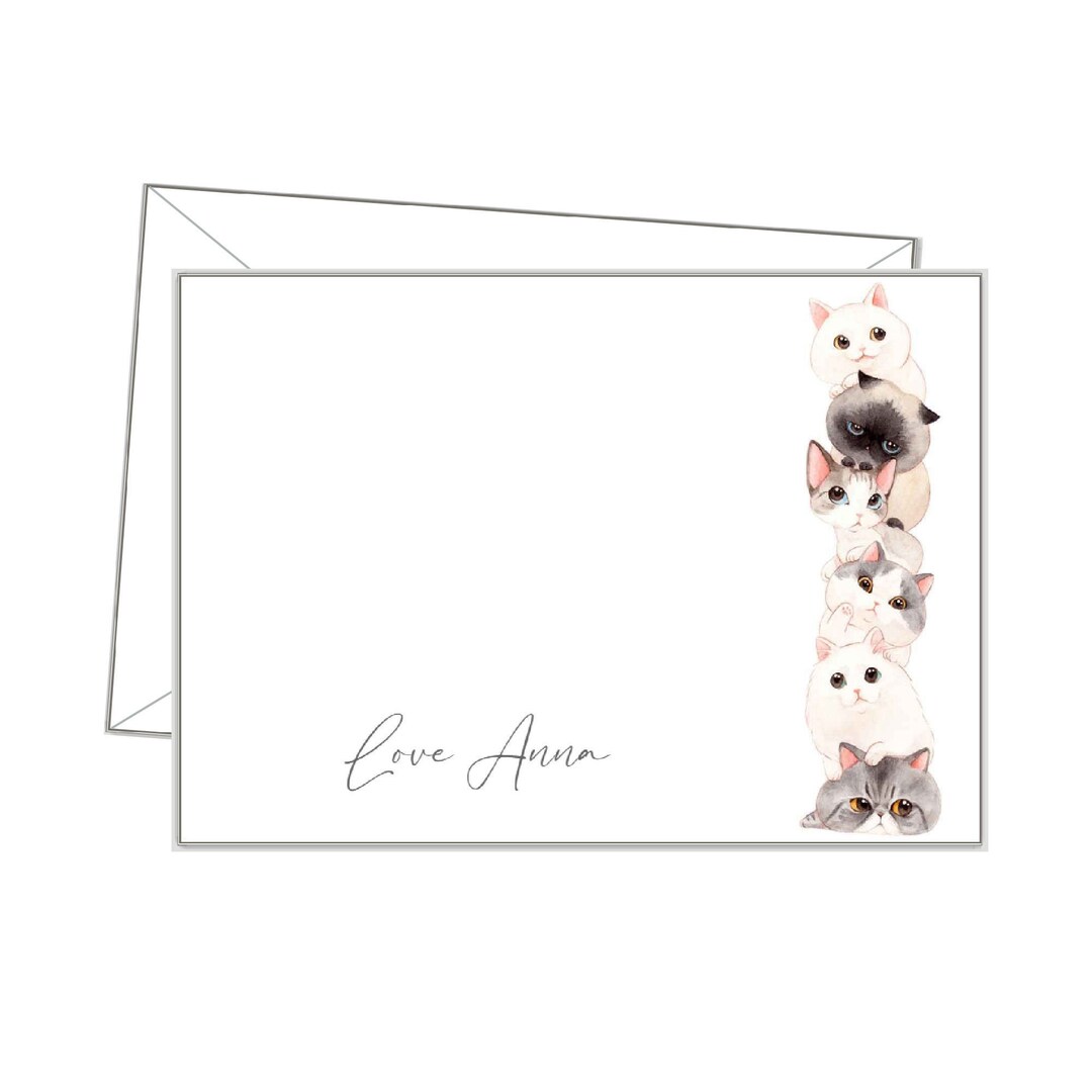 CAT NOTECARDS, Personalised Name or Message, Correspondence Cards, Pk ...