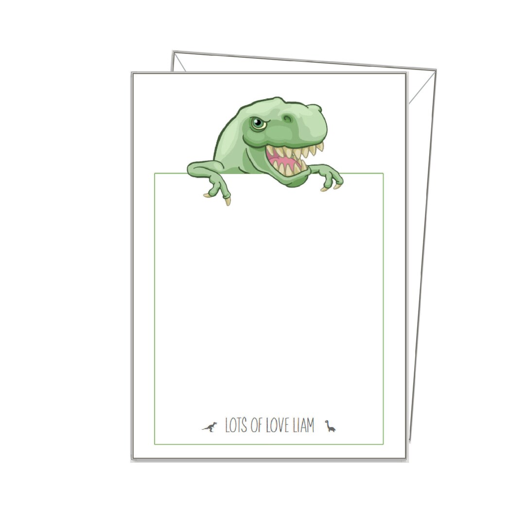 Dinosaur T-REX WRITING PAPER, Personalised Notepaper, Boys Stationery ...