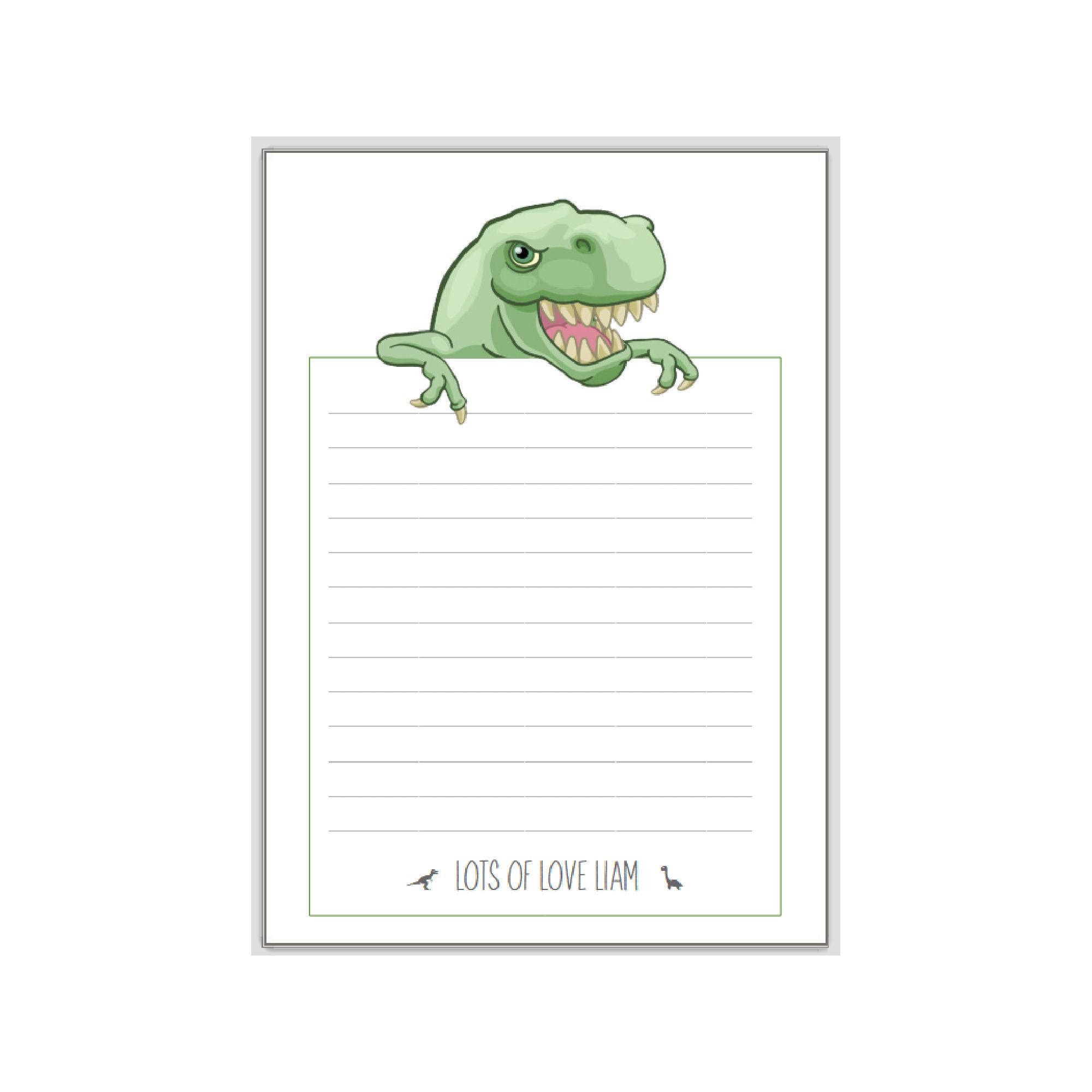 Dinosaur T-REX WRITING PAPER, Personalised Notepaper, Boys Stationery ...