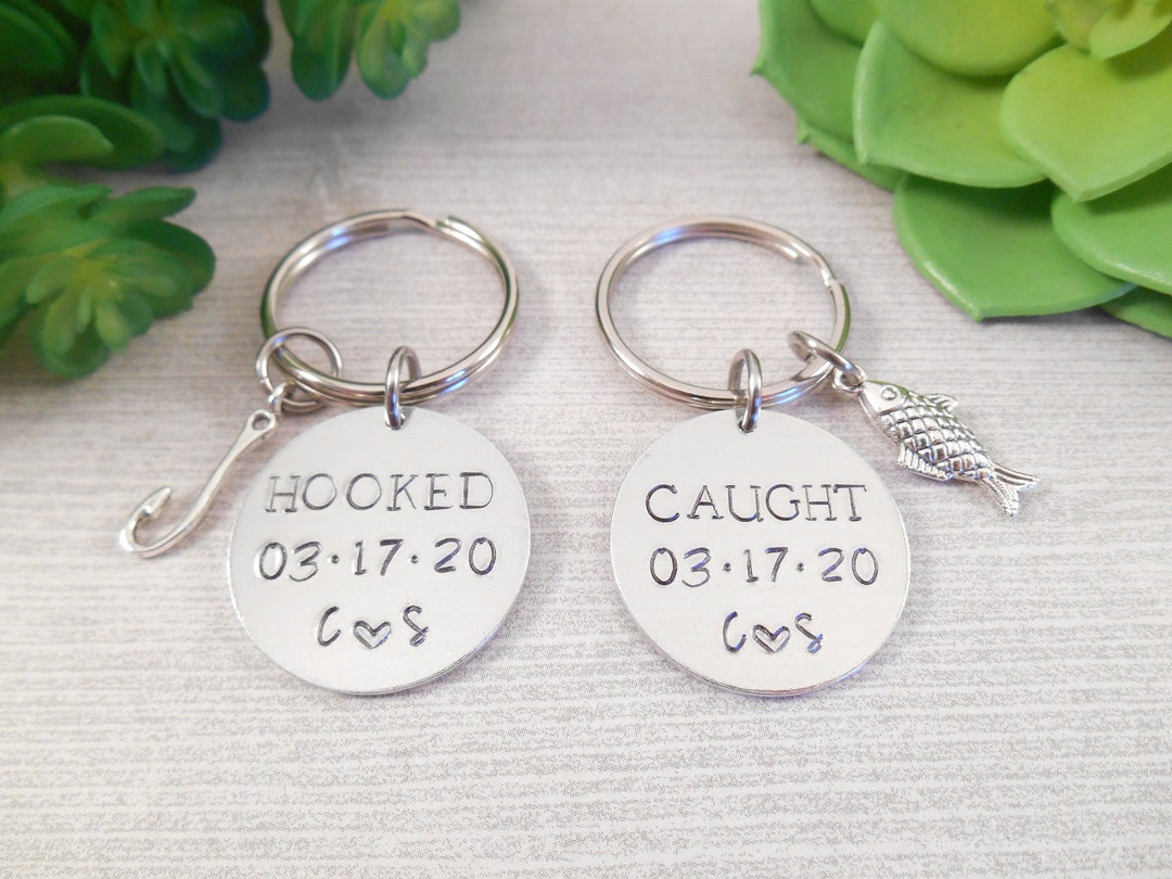 Couple's Key Chains - Custom "hooked & Caught" Hand Stamped Aluminum ...