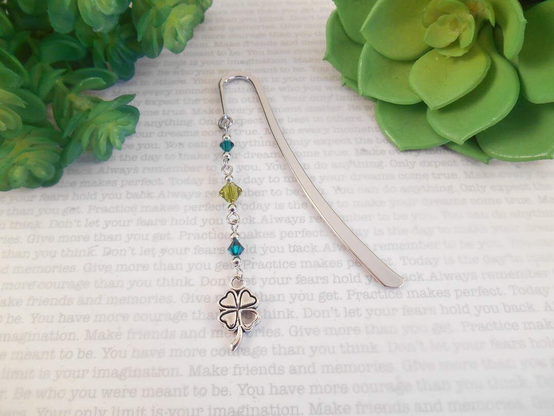 Green Shamrock Bookmark - Small Shamrock Charm & Crystal Beaded ...
