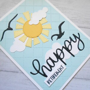Happy Retirement Card - "happy Retirement" Sun, Clouds & Birds Blank ...
