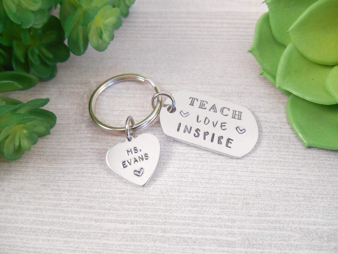 Custom Teacher Keychain Small Custom teach Love Inspire Hand Stamped ...