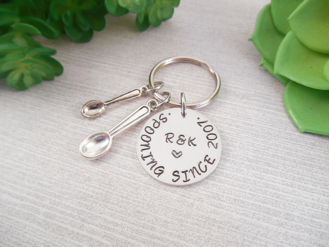 Small Spoons Keychain - Small Custom "spooning Since" Hand Stamped ...