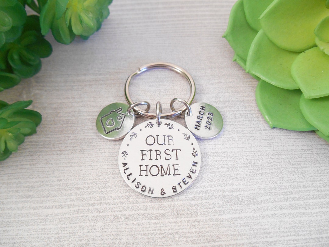 First Home Keychain Small Custom our First Home Names & Date Hand ...