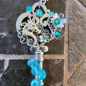 Teal Blue Unicorn Key Necklace - Etsy