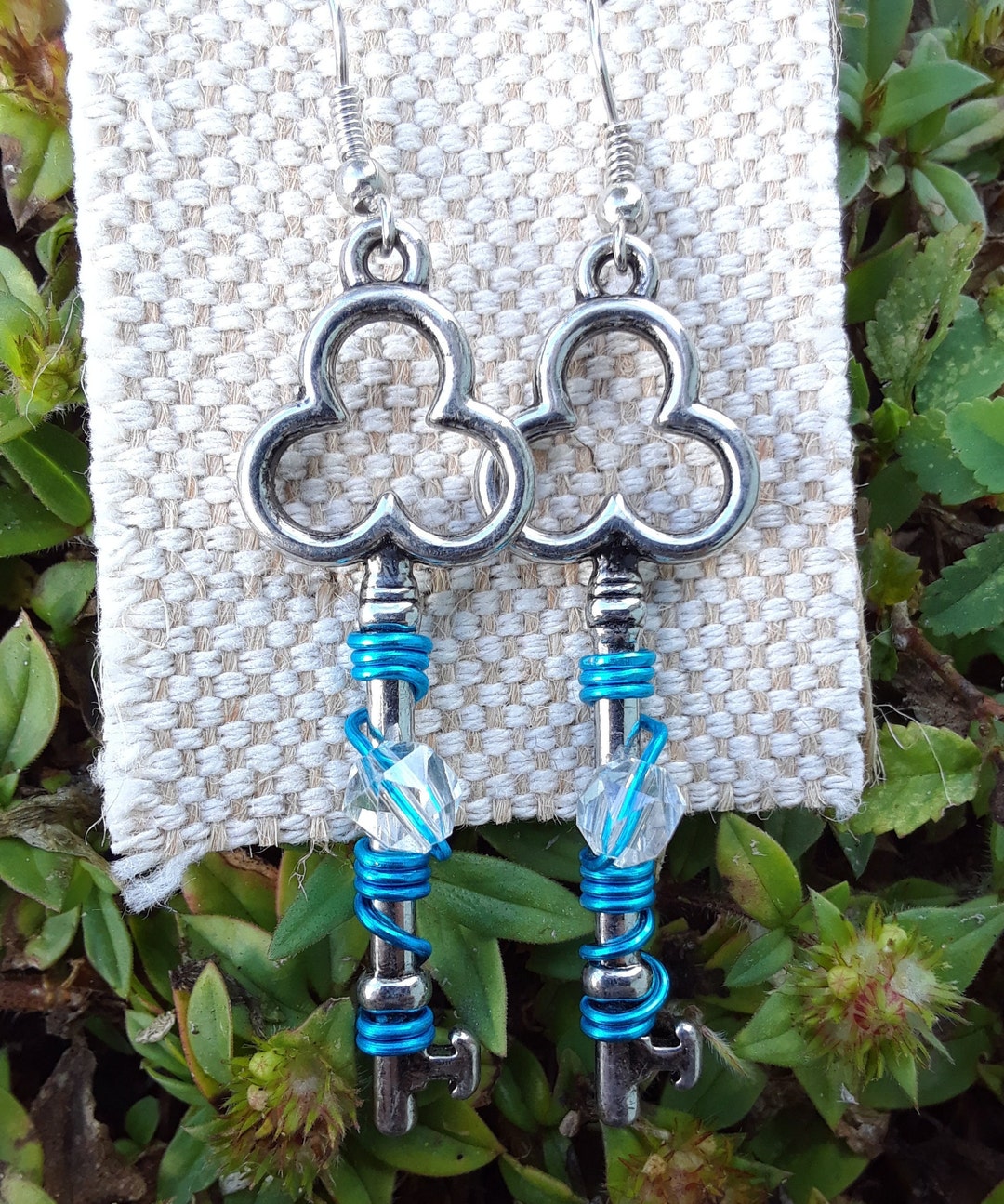 Blue Crystal Key Earrings - Etsy