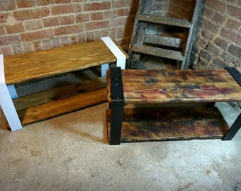 Rustic industrial TV stand pipe wall shelf entertainment