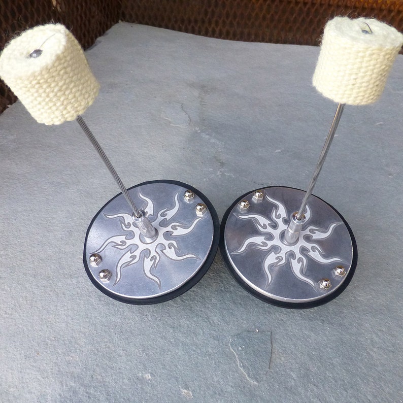 Pair of Tribal Flame Fire Palm Torches (set) Silver With Laser Etching ...